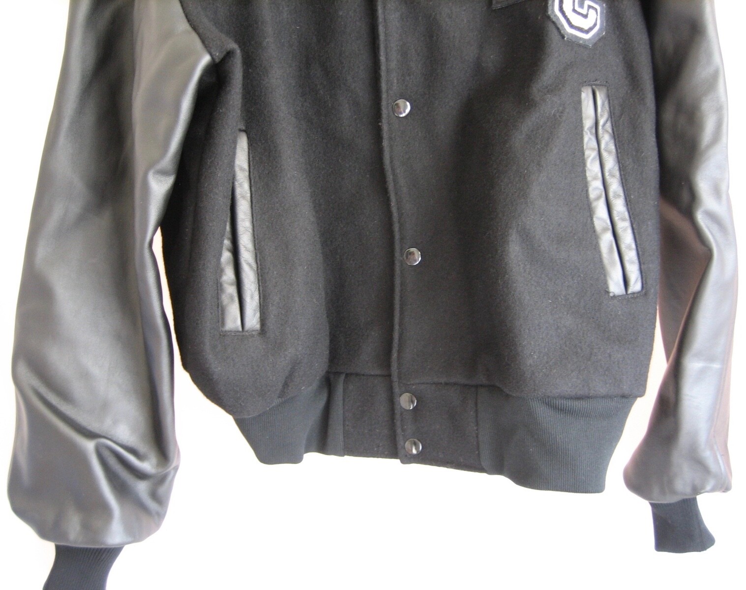 NBC Letterman Varsity Jacket Black Leather Wool Mens … - Gem