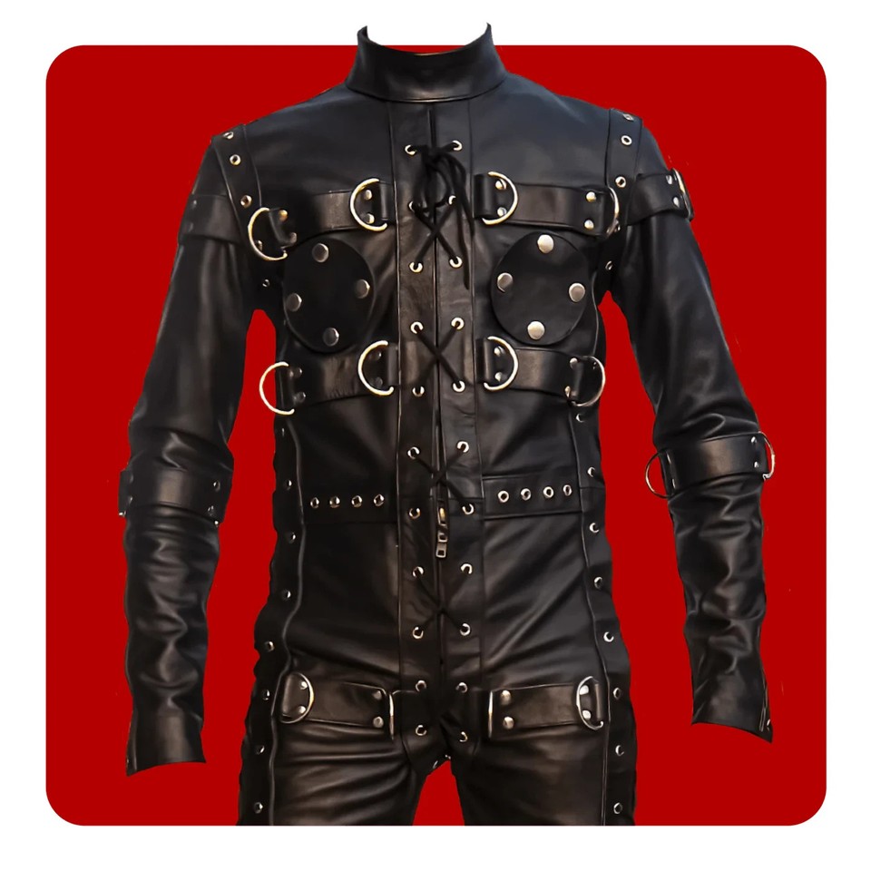 Leather Bondage Suit Full Body BDSM Fetish Catsuit Heavy Duty Restraint ...