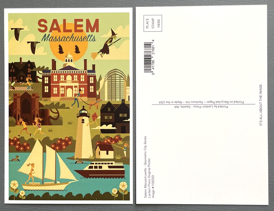 Salem, Massachusetts - Geometric City Series - Lantern Press Postcard ...