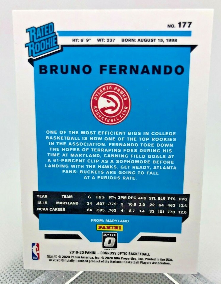 Bruno Fernando ROOKIE Card 2019-20 Donruss Optic Rated Rookie Card #177 ...
