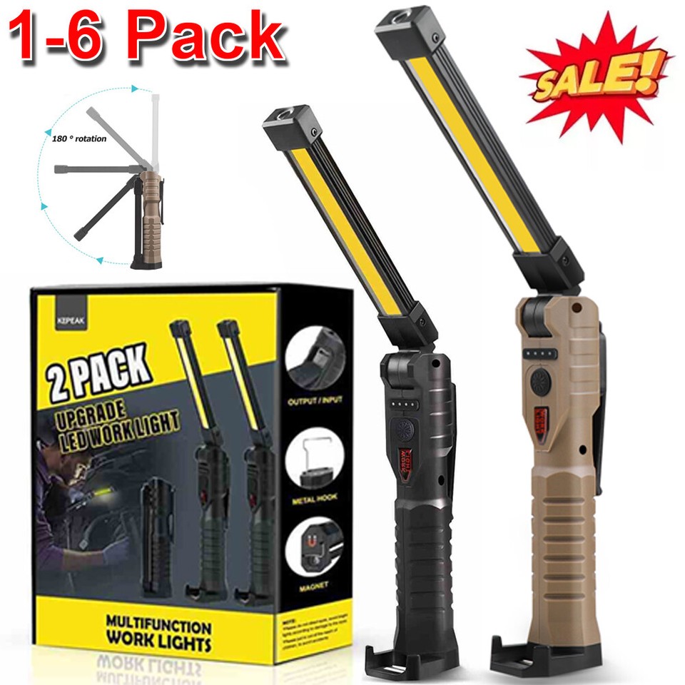 1-6 Pack LED COB Work Light Mechanic Flashlight Lamp Rechargeable ...