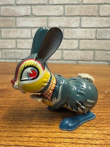 Vintage 1950s Marx Linemar Tin Litho Wind-Up Hopping Bunny Rabbit Toy ...