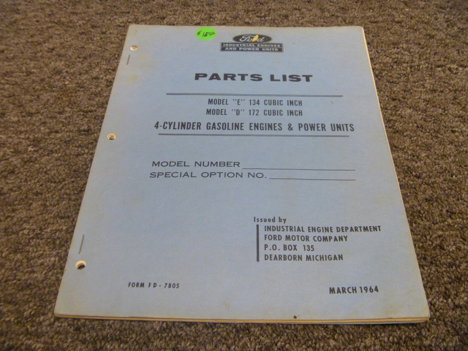 Ford E & D 134 172 Cubic Inch 4 Cyl Gas Engine Power Parts Catalog ...