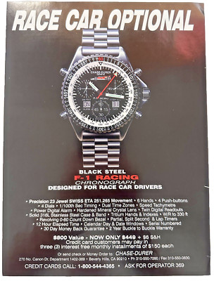 1997 Print Ad Chase-Durer Black Steel F-1 Racing Chronograph 23 Jewels ...