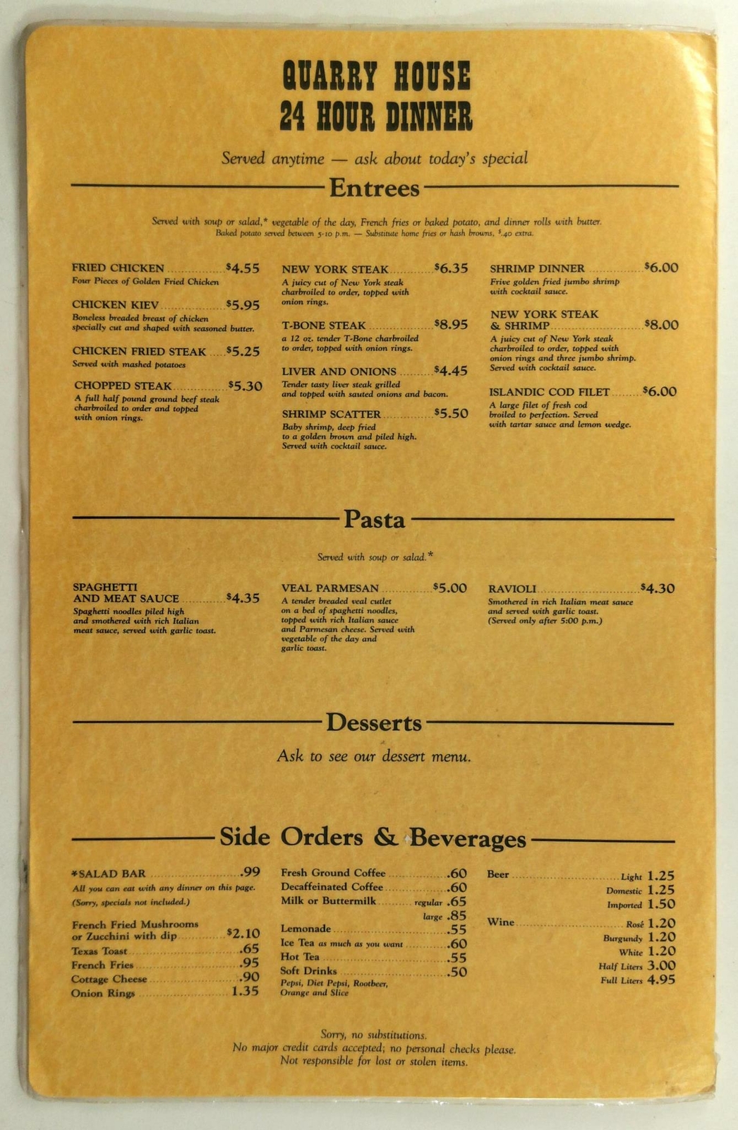 1986 Quarry House Large Laminated Restaurant Menu Rocklin California ...