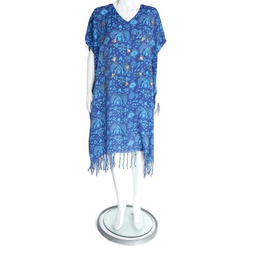 SHAZEIN Intimate Ethnic Blue Floral Gold Sequin Beaded Kaftan Dress ...
