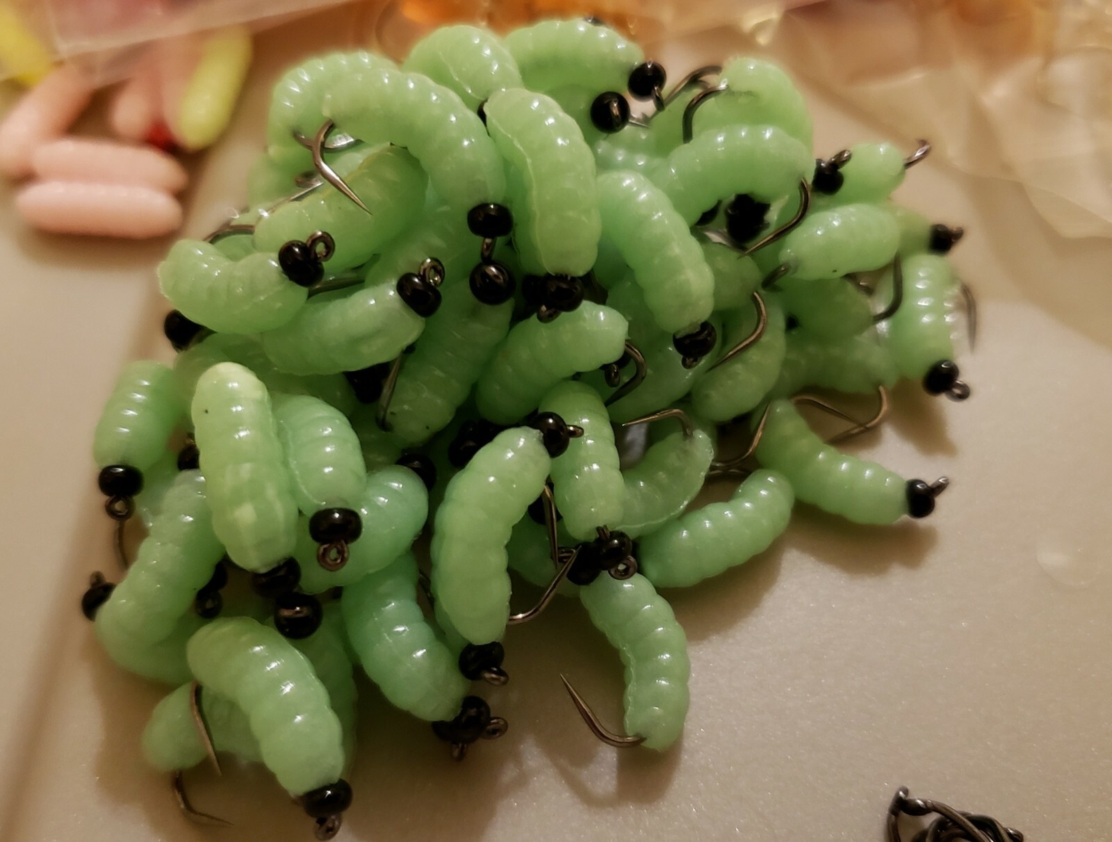 1 Dozen - #10 BH Rubber Grub - Glow Green Wet Fly - Trout, Crappie, Pan ...
