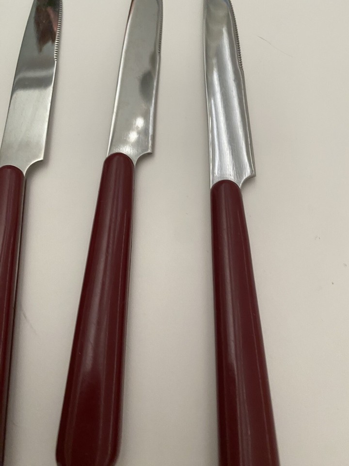Vintage EME Inox Italy Flatware Wine Colored Acrylic Handles Set 6 ...