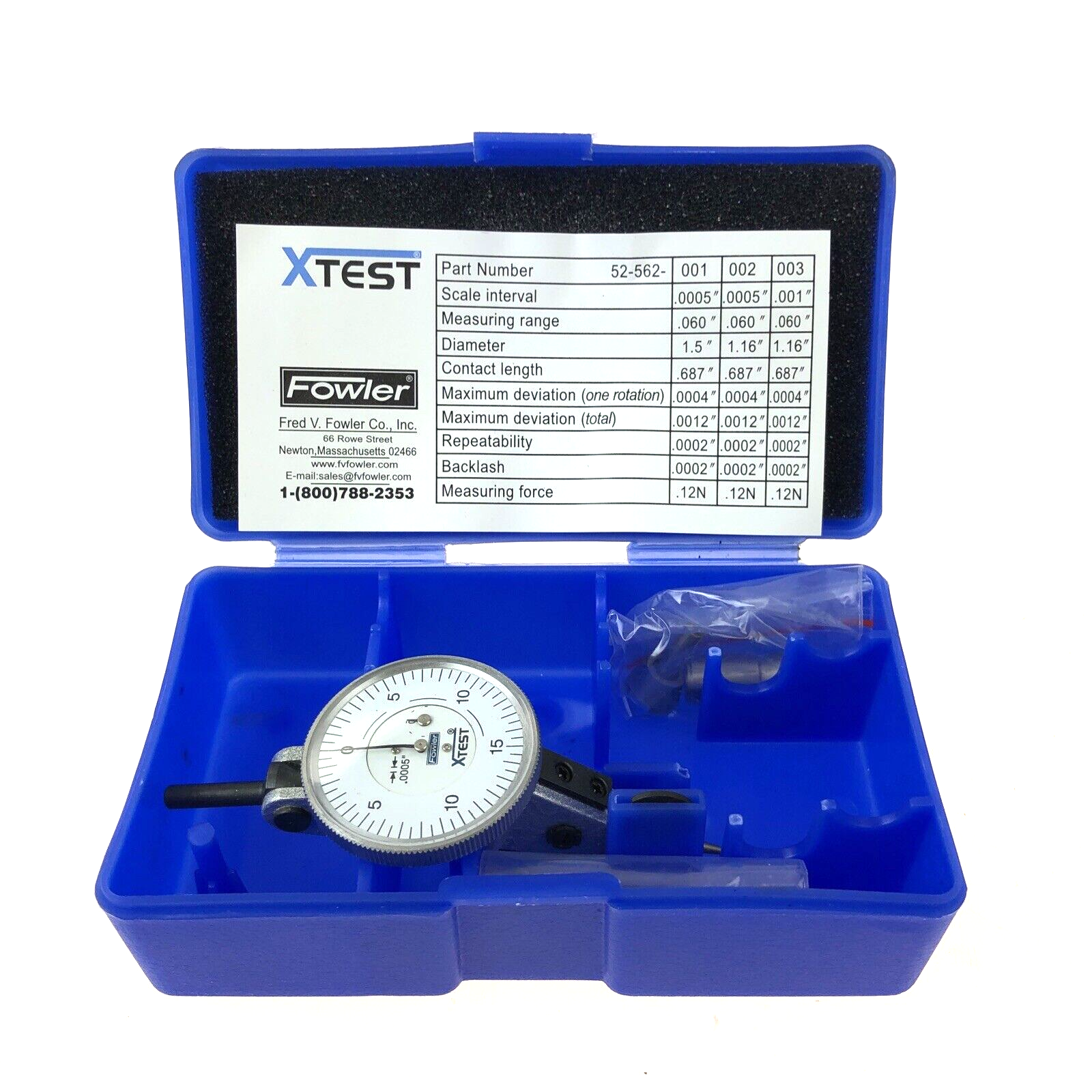 Fowler 52-562-001-0 1.5" Dial 0-15-0 Xtest Horizontal Dial Test ...