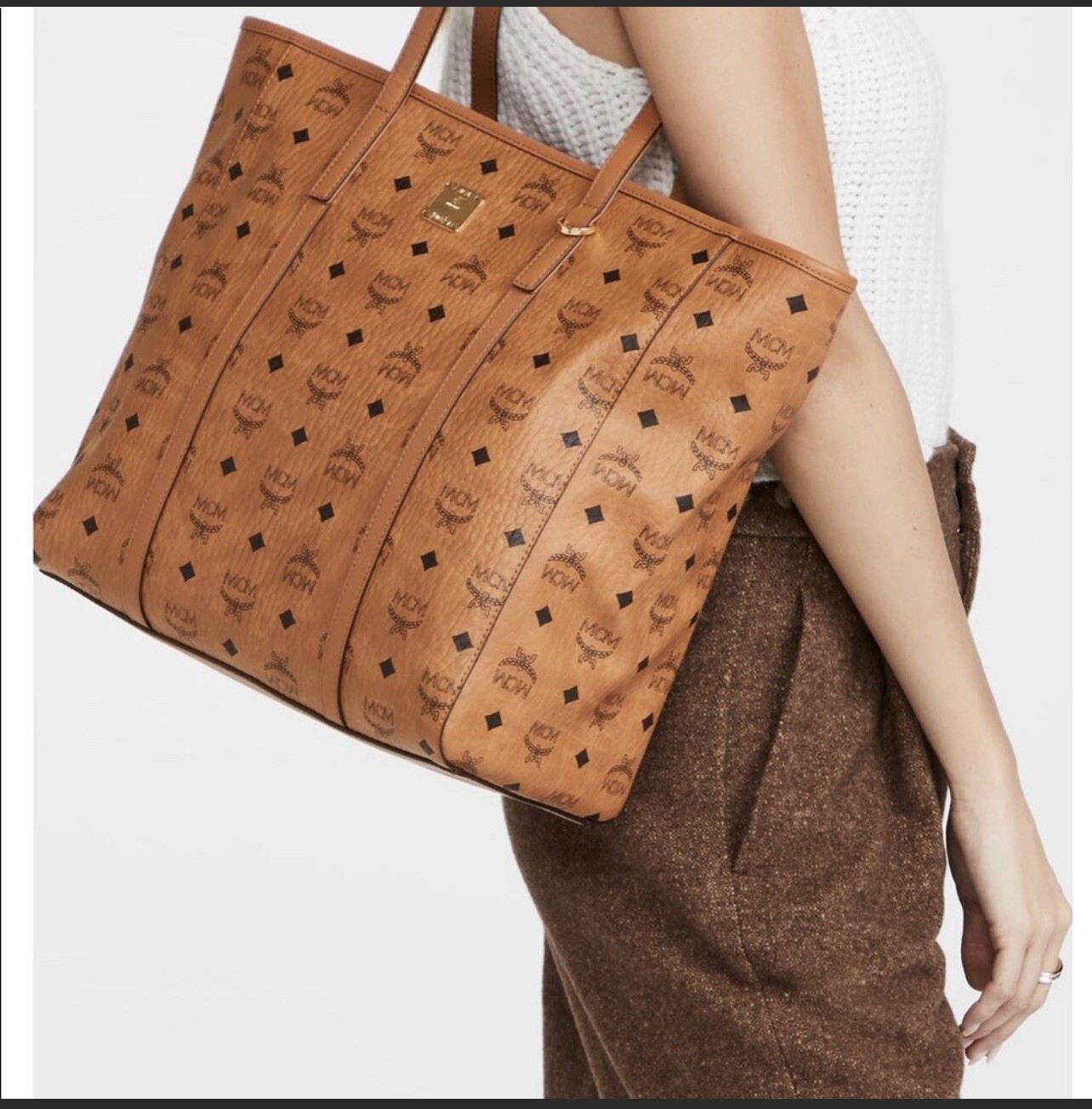 MCM Toni Medium Visetos Shopper Tote Bag Cognac - Gem