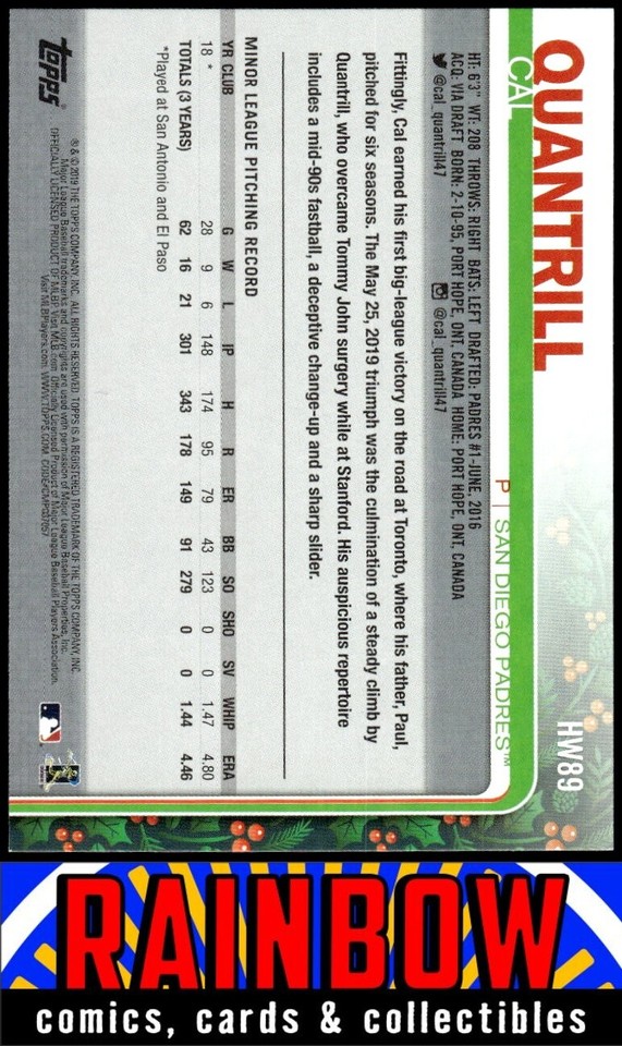 2019 Topps Holiday #HW89 Cal Quantrill | eBay