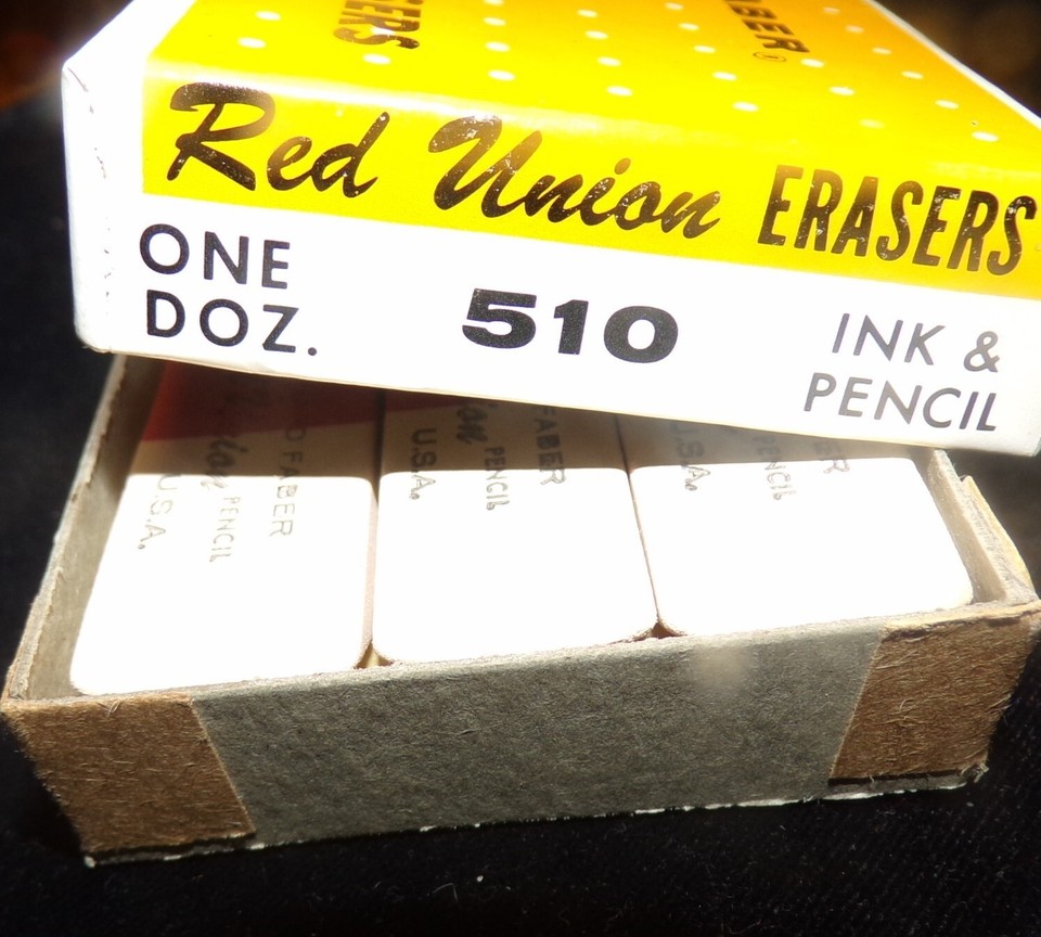 12 Vintage Eberhard Faber Red Union Ink & Pencil Erasers #510 NEW IN ...