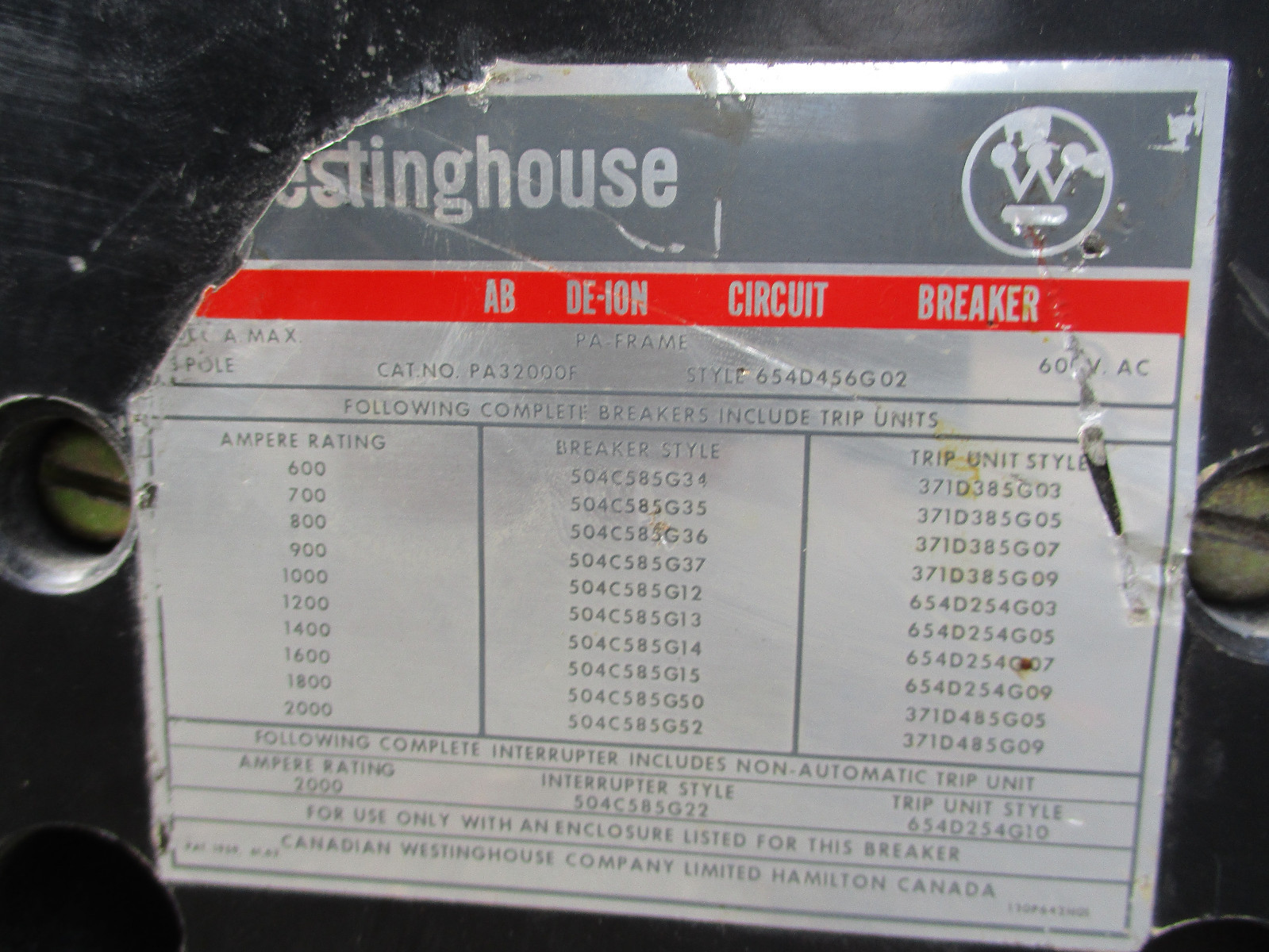 Westinghouse PA32000 2000 Amp Circuit Breaker for sale online | eBay