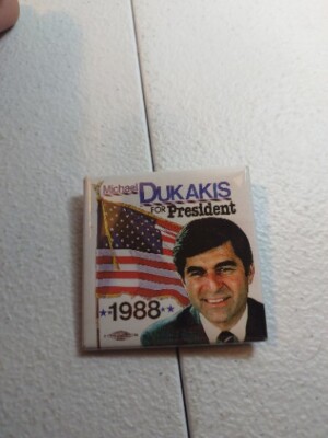 Michael Dukakis For President 1988 Square Vintage Political Pin-Back ...