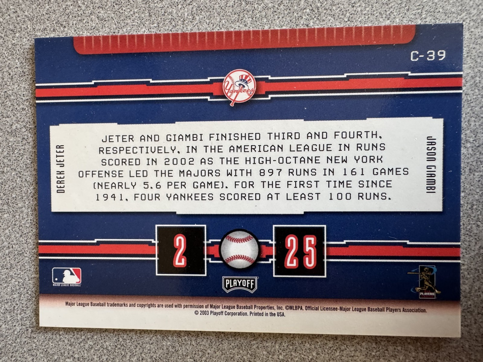 2003 Playoff Prestige Derek Jeter & Jason Giambi Connections Card #C39 ...