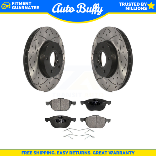 Front Drilled Slot Disc Brake Rotor & Semi-Metallic Pad Kit For Ford ...