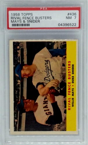 1958 Topps #436 Rival Fence Busters Card, Willie Mays/Duke Snider - PSA ...