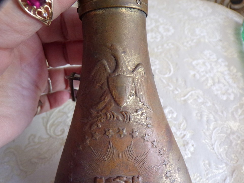 VTG Beautiful Gun Powder Flask w Embossed Eagle, Guns POSSIBLE ...