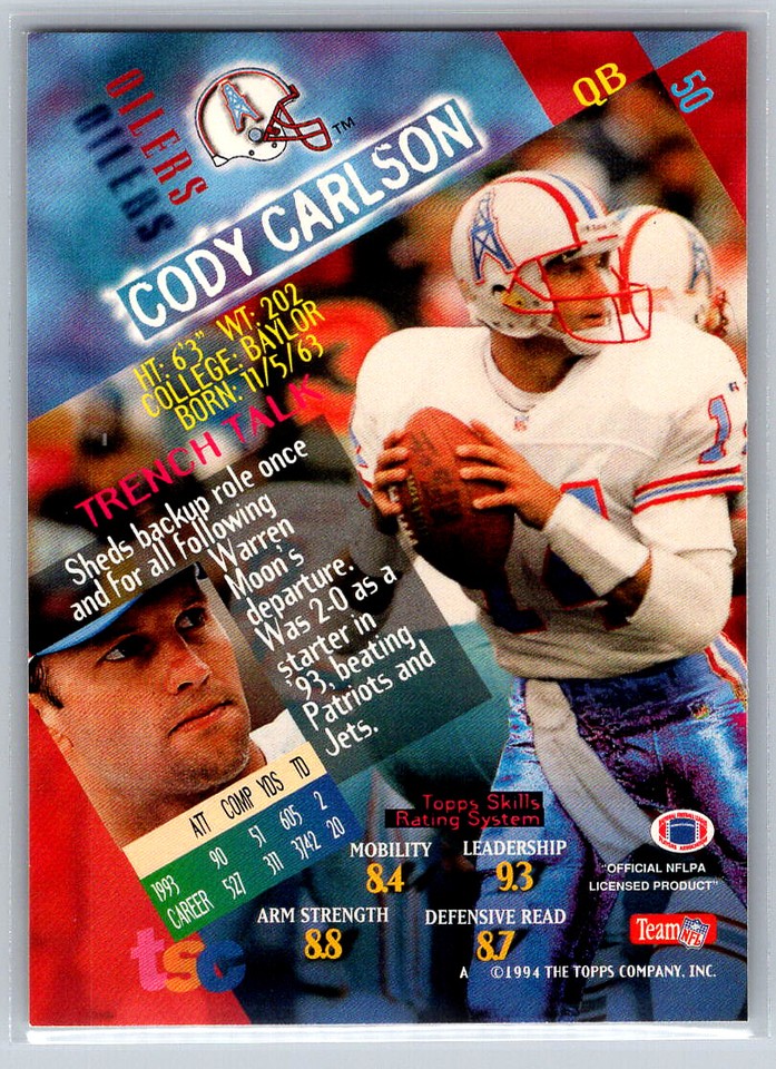 # 50 Cody Carlson Houston Oilers 1994 Stadium Club | eBay