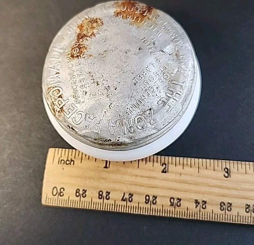 Vtg 2.5'' Zona Mini Metal & Milk Glass Makeup Jar W/ Lid Vanity Facial ...