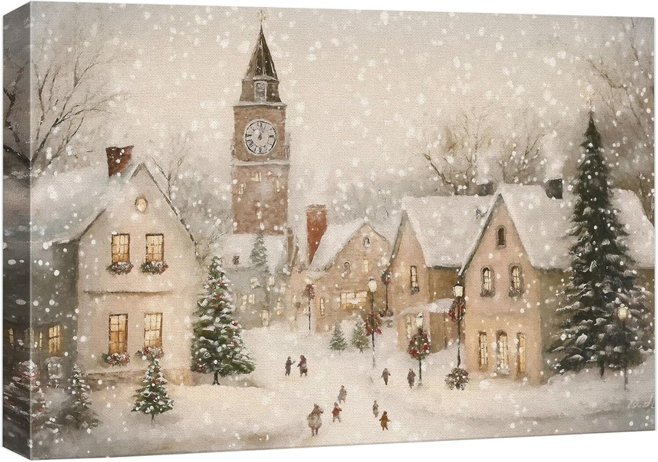 Christmas Wall Art Canvas Print Festival Decor - Snowy Christmas Eve | eBay