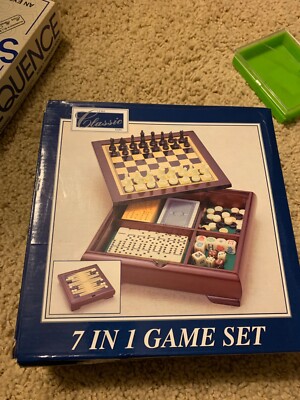THE CLASSIC 7 IN 1 GAME SET/CHESS,CHECKER,B-GAMMON,DOMINOES,CRIBBAGE ...