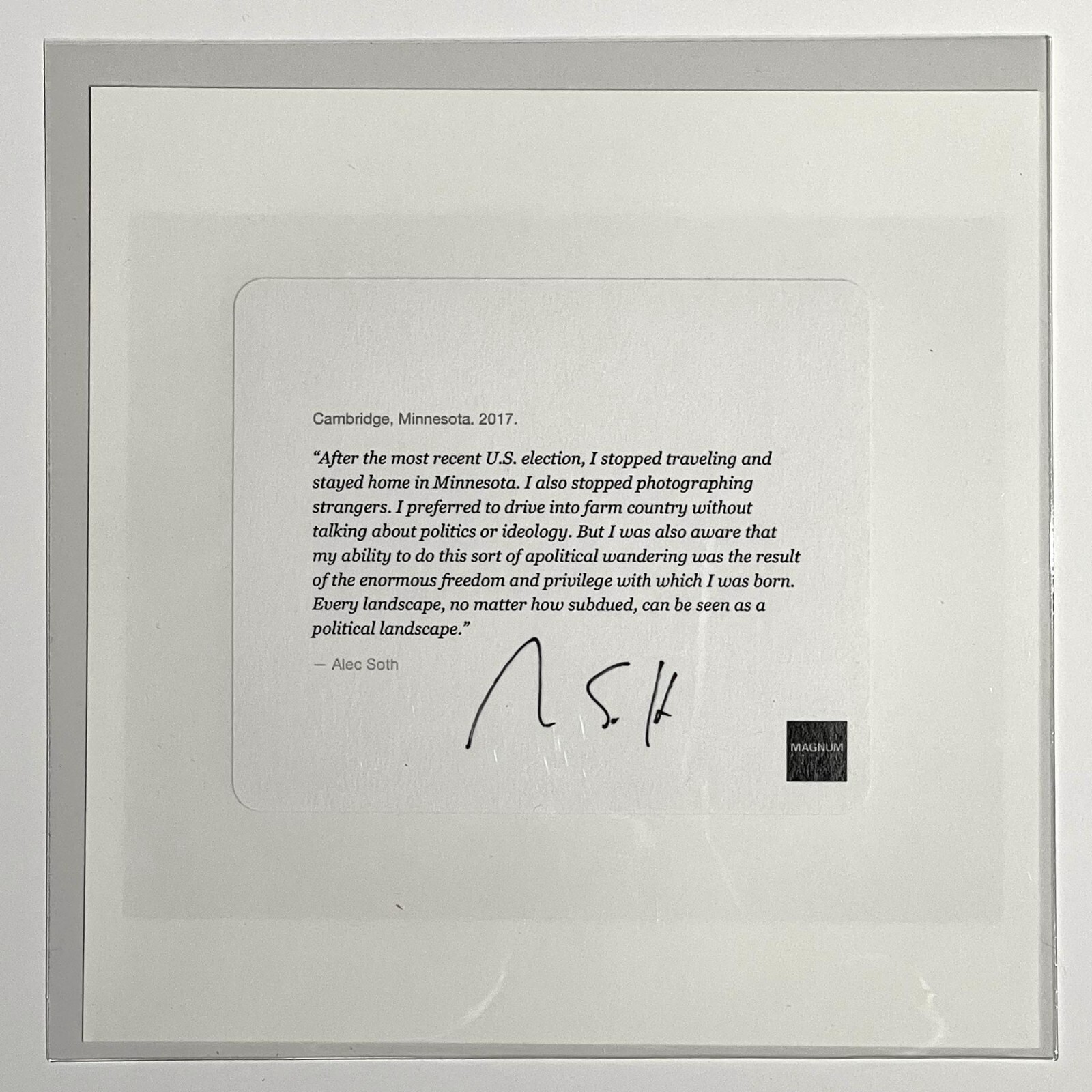 SIGNED Alec Soth Print - Cambridge, Minnesota. 2017 - Magnum Square ...
