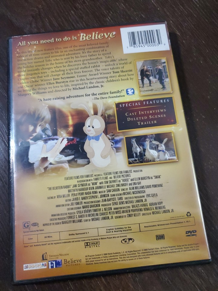 The Velveteen Rabbit DVD believe bunnies rabbits special features | eBay