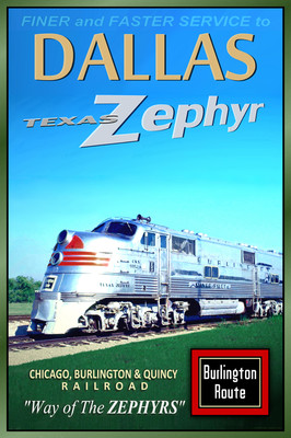 Dallas TX Burlington Route Texas Zephyr Railroad Train Poster Art Print ...
