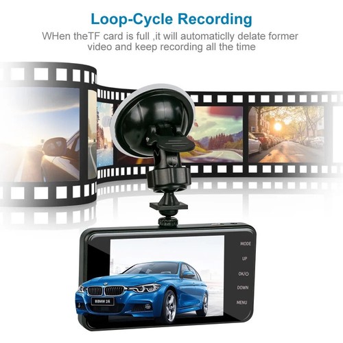 4” Touch Screen 1080P HD Dual Lens Car DVR Record Front/Rear Camera ...