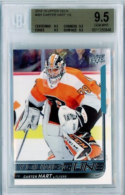2018-19 Upper Deck Young Guns #491 Carter Hart RC - BGS 9.5 TRUE GEM ...