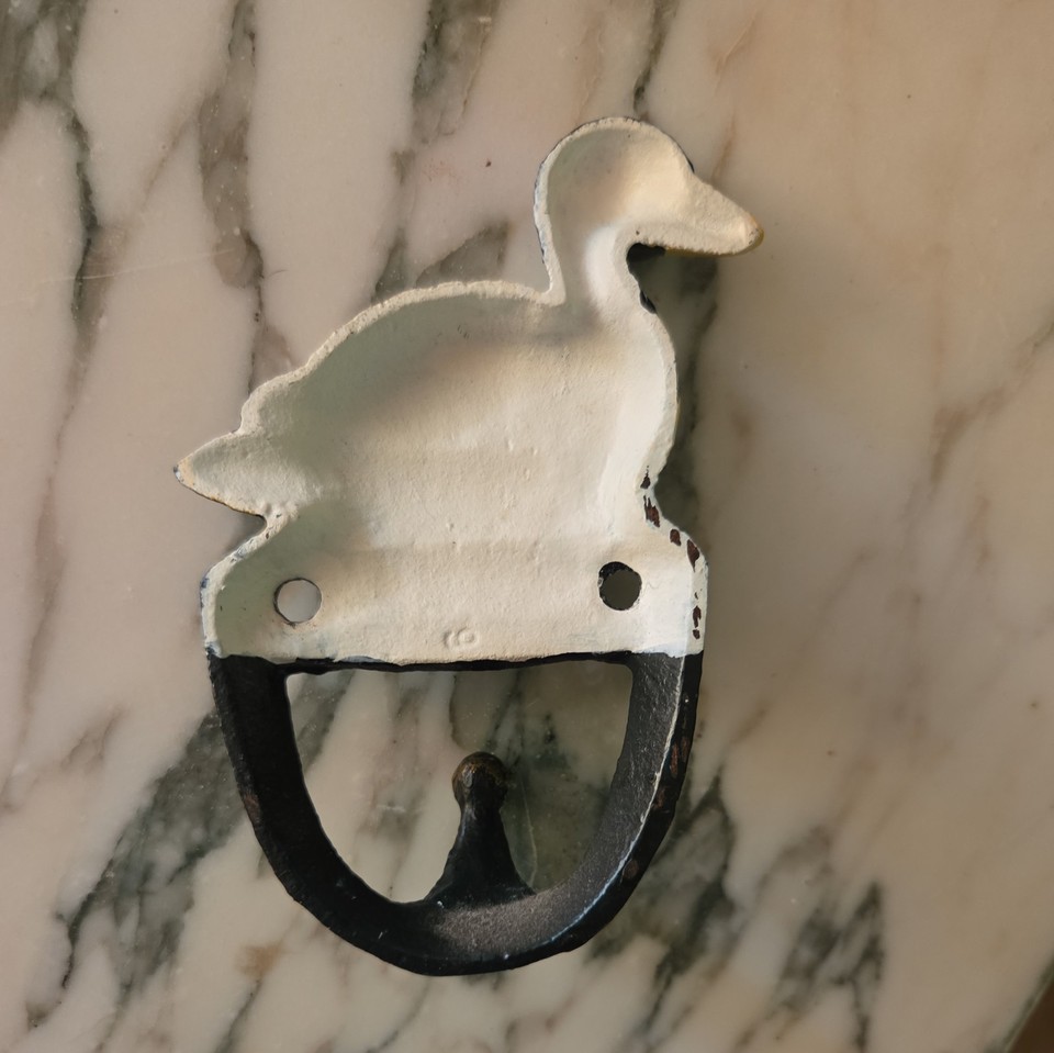 Vintage Cast Iron Hand Painted Duck Wall Hook Coat Hanger Mallard ...