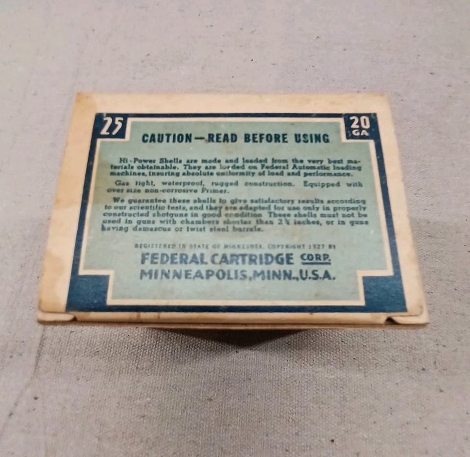 Vintage Federal Hi-Power Shot Gun Shells 20 GA Empty Box Mallard Duck ...