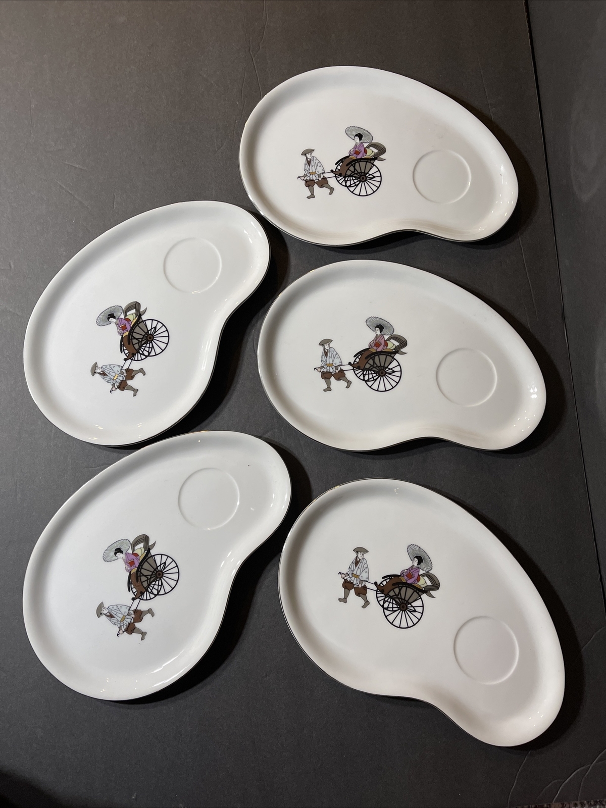 Set of 5 ARITA Japan Rickshaw Tea Snack Plates Rikisha Parasol MCM ...
