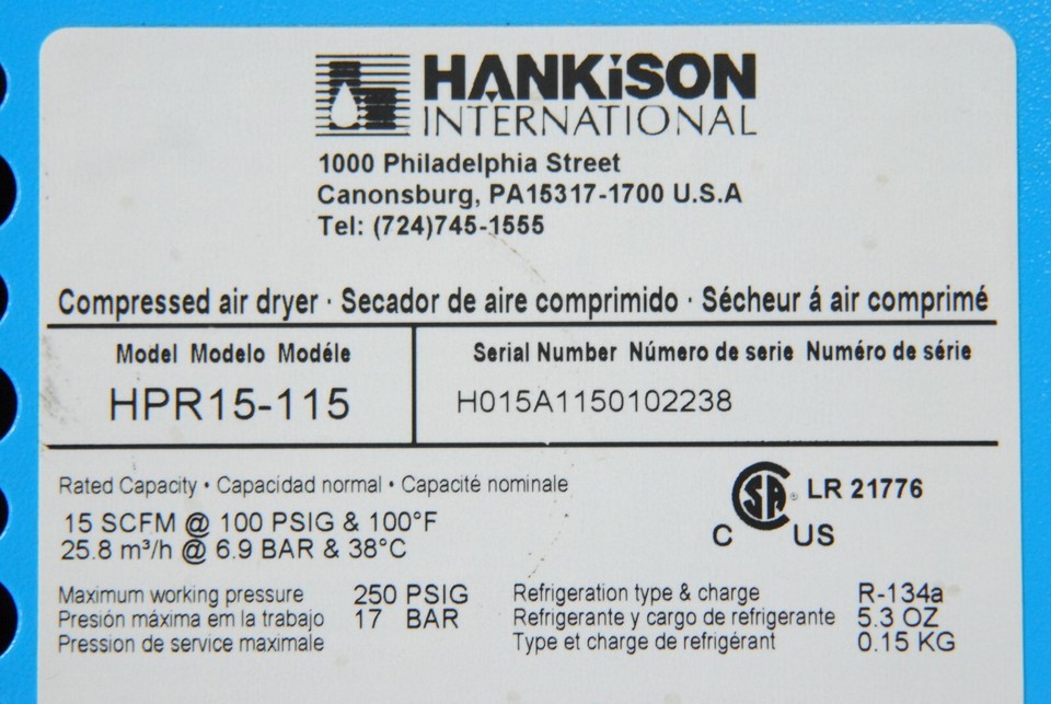 Hankison HPR15-115 Refrigerated Compressed Air Dryer | eBay