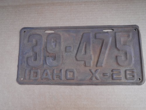 ANTIQUE 1926 IDAHO X-26 LICENSE PLATE, 39-475 ORIGINAL ,EMBOSSED,STEEL ...