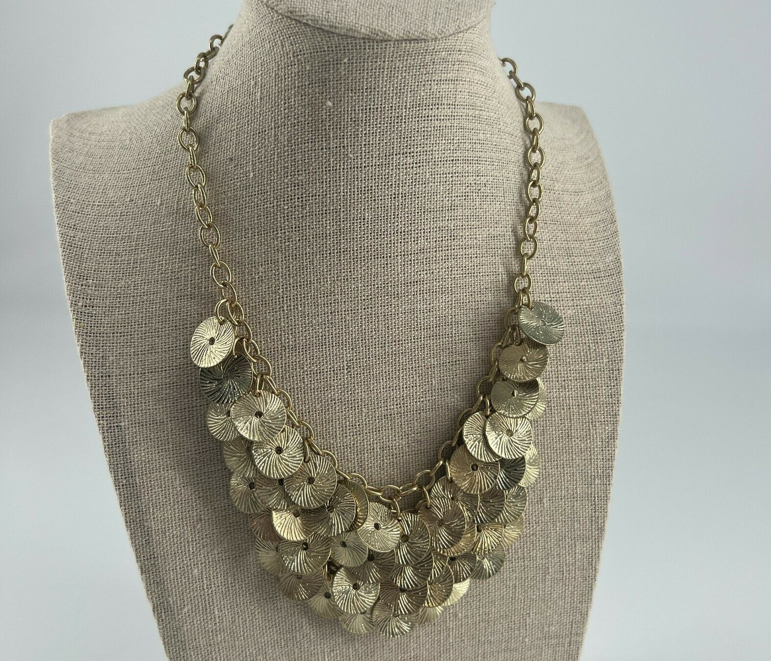 Layered Gold Disc bib bangle statement necklace - Gem