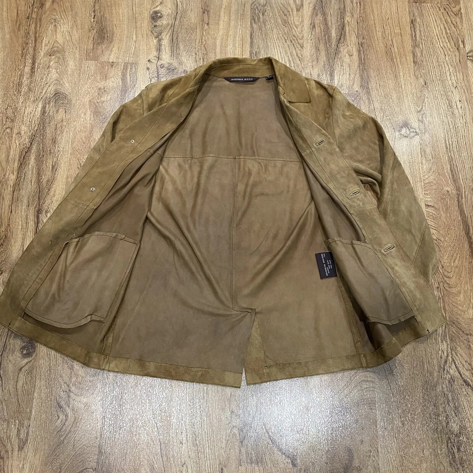 Andrew Marc Brown Suede Leather Lighweight Jacket Buttons Mens Size ...