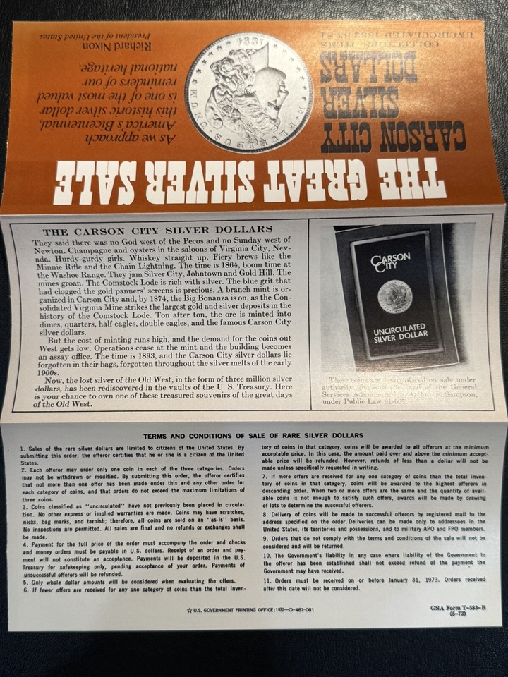 GSA Morgan-THE GREAT SILVER SALE 1882-84 CC SILVER DOLLAR BID FORM ...