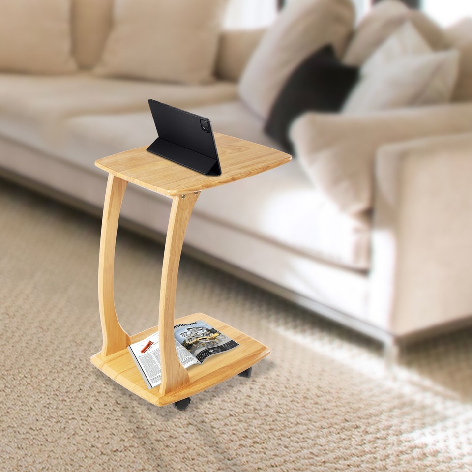 Mobile Office Computer Desk Solid Wood End Table C-Shaped Side Table w ...