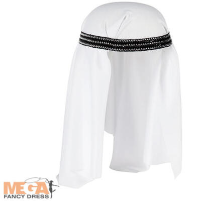 Arab Sheikh White Hat Abrabian Nights Fancy Dress Mens Eastern Costume ...