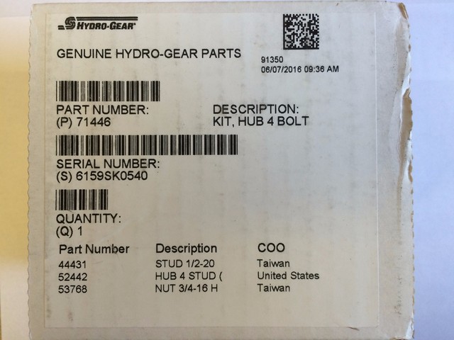 Take-Off Hydro Gear 4 bolt hub kit for Hydrostatic transmission 71446 ...