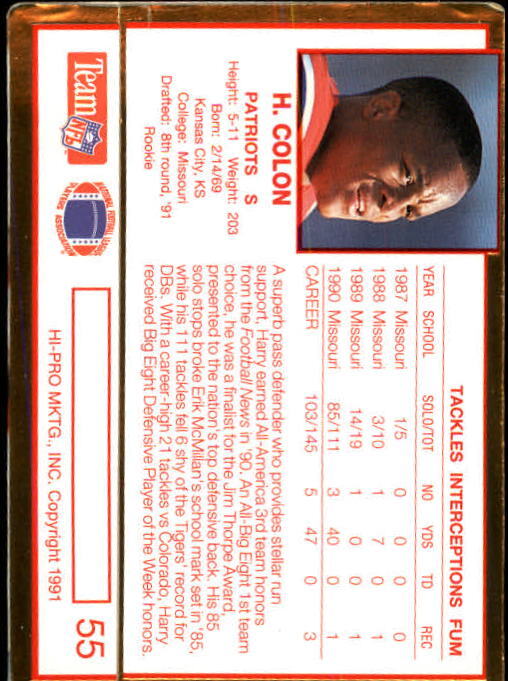1991 Action Packed Rookie Update Football Card #55 Harry Colon | eBay