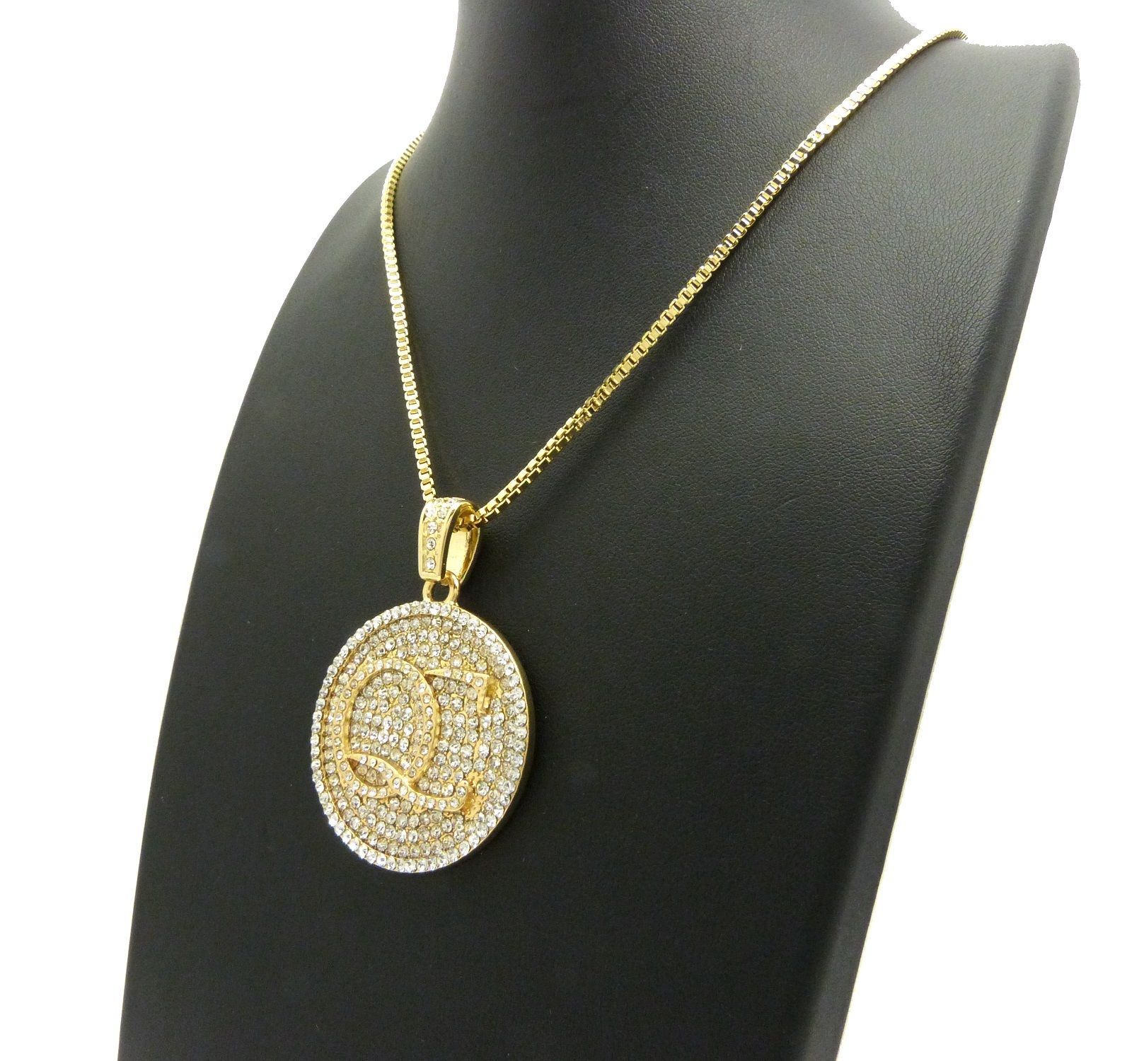 Iced Quavo QC Round Bling Pendant w/ 24" Box, Cuban, Rope Chain Hip Hop ...