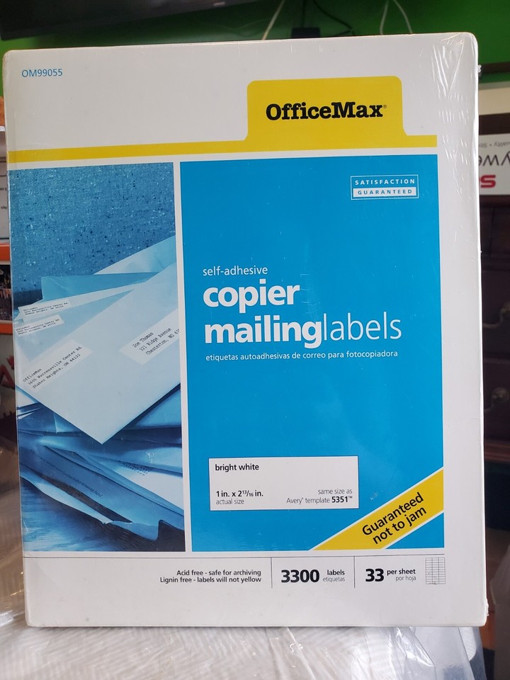OfficeMax Laser Mailing Labels White 1" x 2 5/8" Self Adhesive, 3000 ...