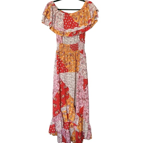 Mlle Gabrielle Maxi Dress Womens M Patchwork Hi-Low Off the Shoulder ...