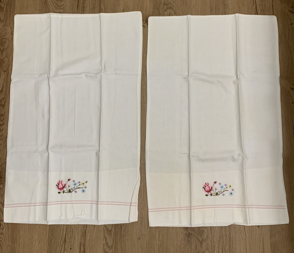 Pair Vintage Floral Embroidered Pillowcases | eBay