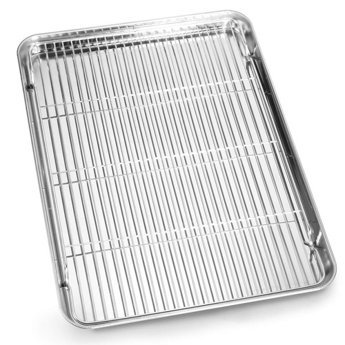 Cookie Sheet and Cooling Rack Set, 16 inch Stainless Steel Baking Pan ...
