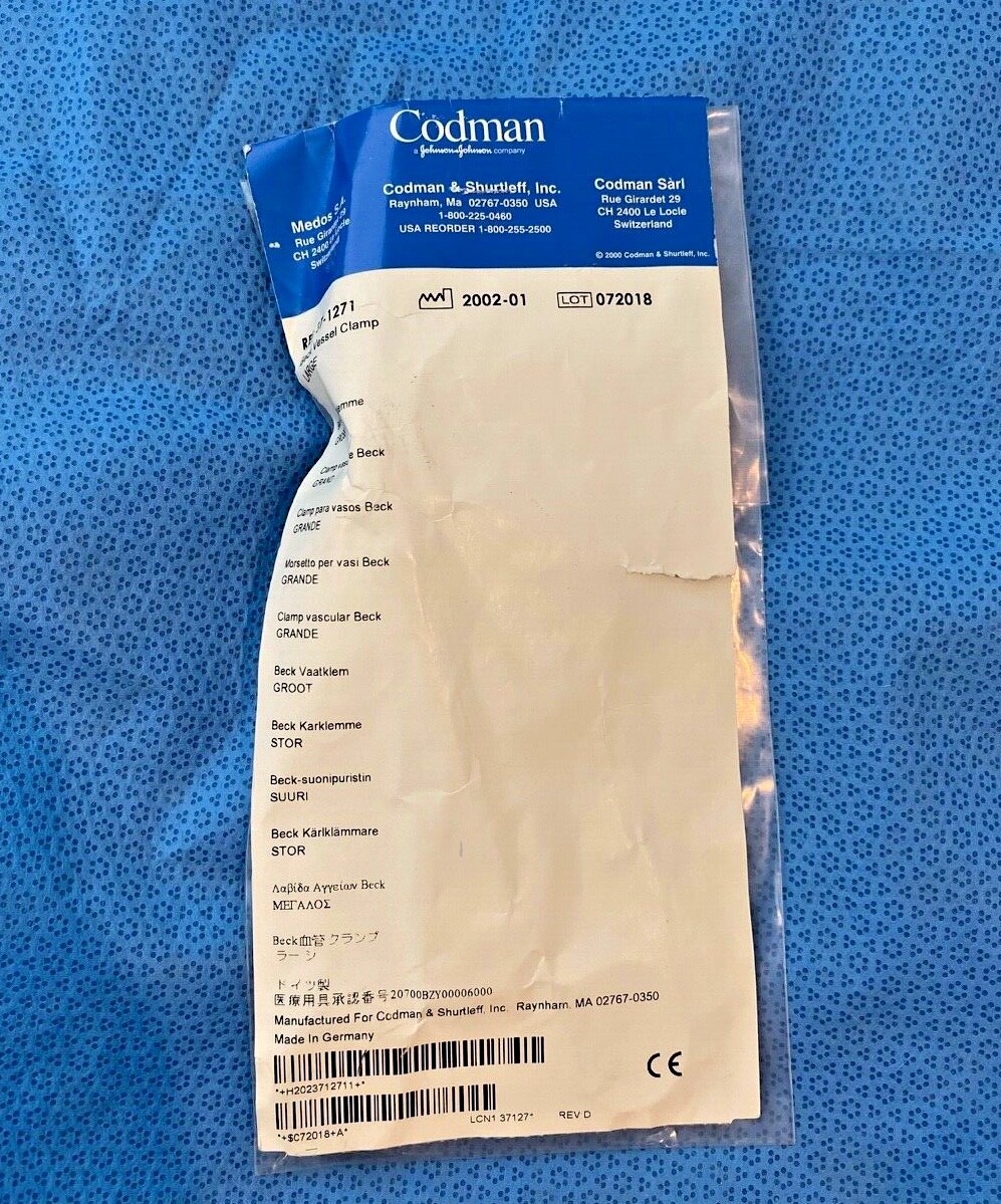 Codman 37-1271 Beck Vessel Clamp, Large | eBay