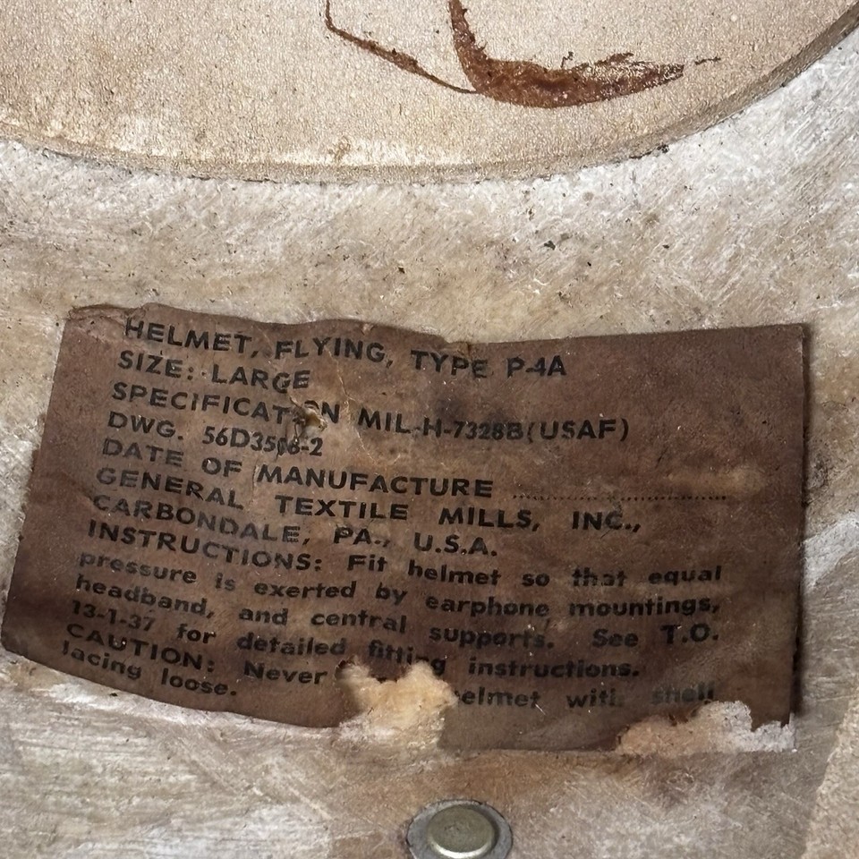 1950s US Military P-4A Flight Helmet Size Large. Spec: MIL H-73288/USAF ...